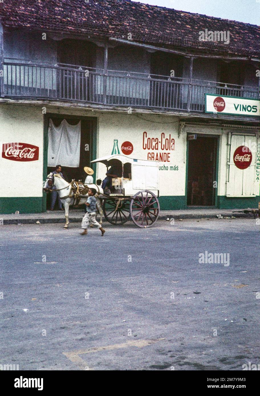 Coca Cola adverts on side of cafe cantina, streets of El Progreso ...