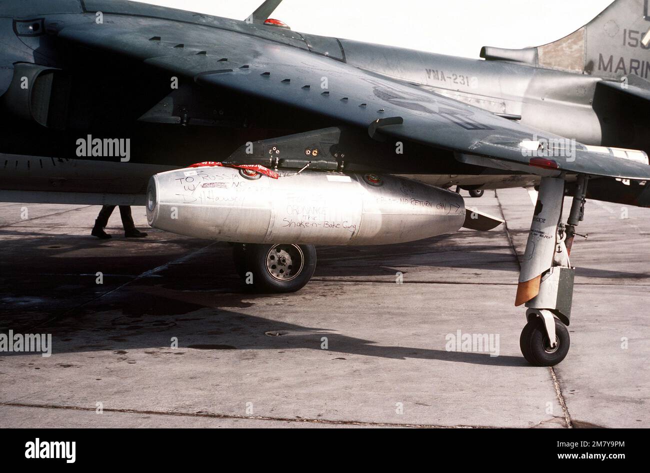 A view of a Marine Light Attack Squadron 231 (VMA-231) AV-8B Harrier ...
