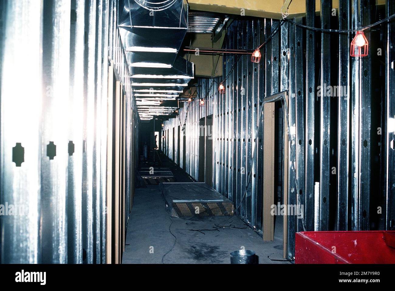 Interior view of a hallway in the new aircraft hangar, under ...