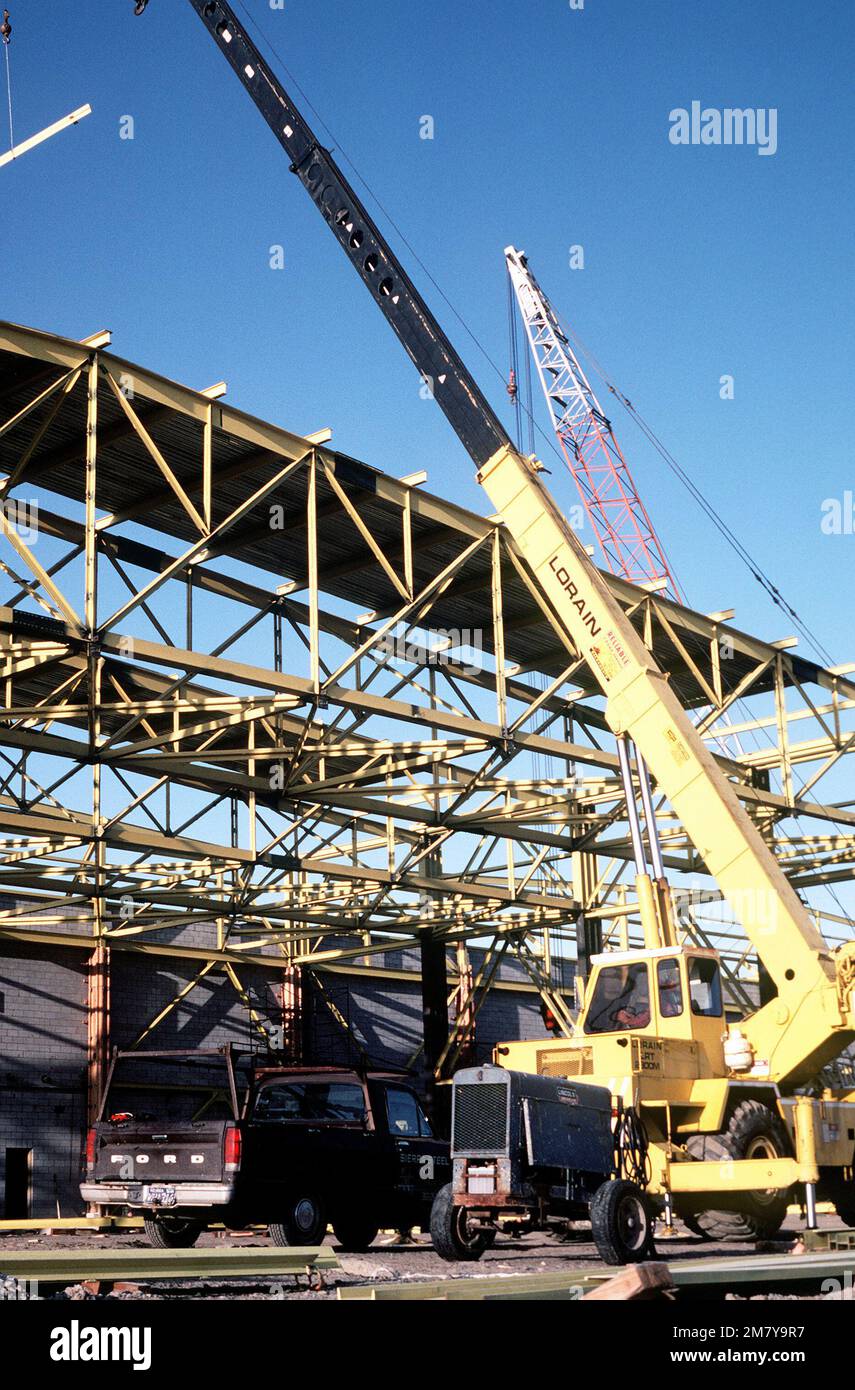 A view of the new aircraft hangar under construction. Base: Naval Air ...