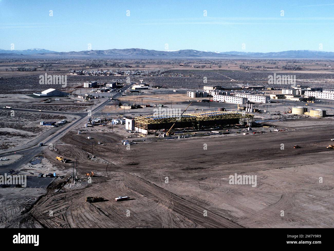 Aerial view of the new aircraft hangar under construction. Base: Naval ...