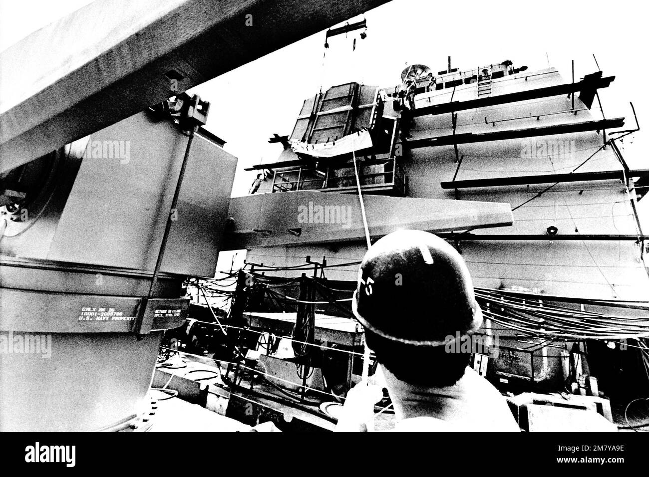 One of the four-phase array radar antennas being installed aboard an ...