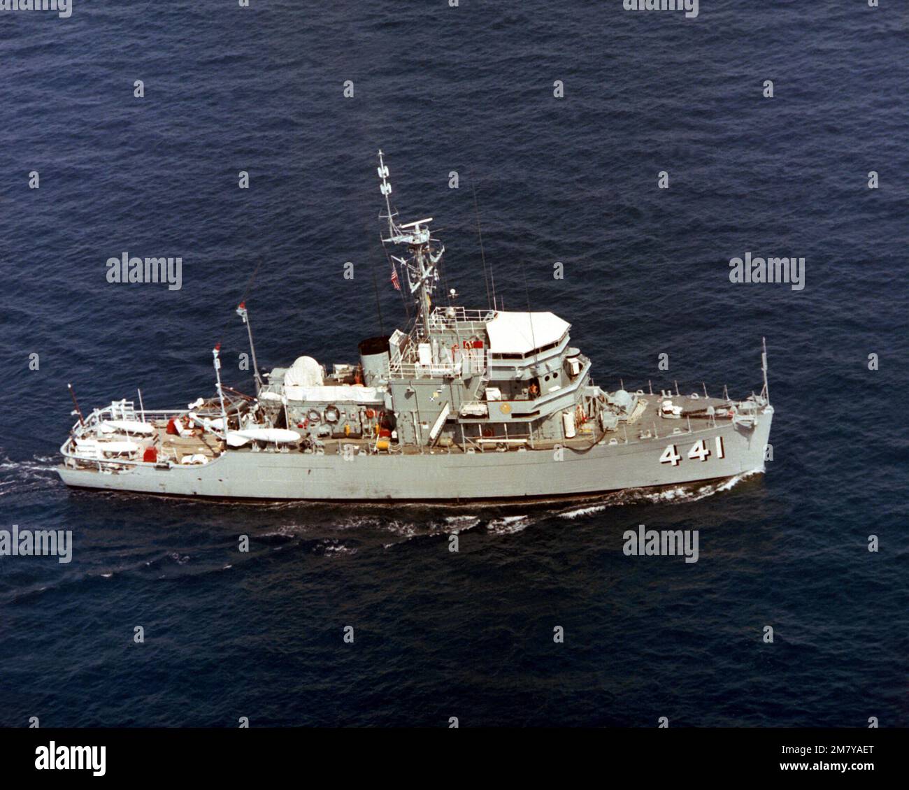 An aerial starboard beam view of the ocean minesweeper USS EXULTANT ...