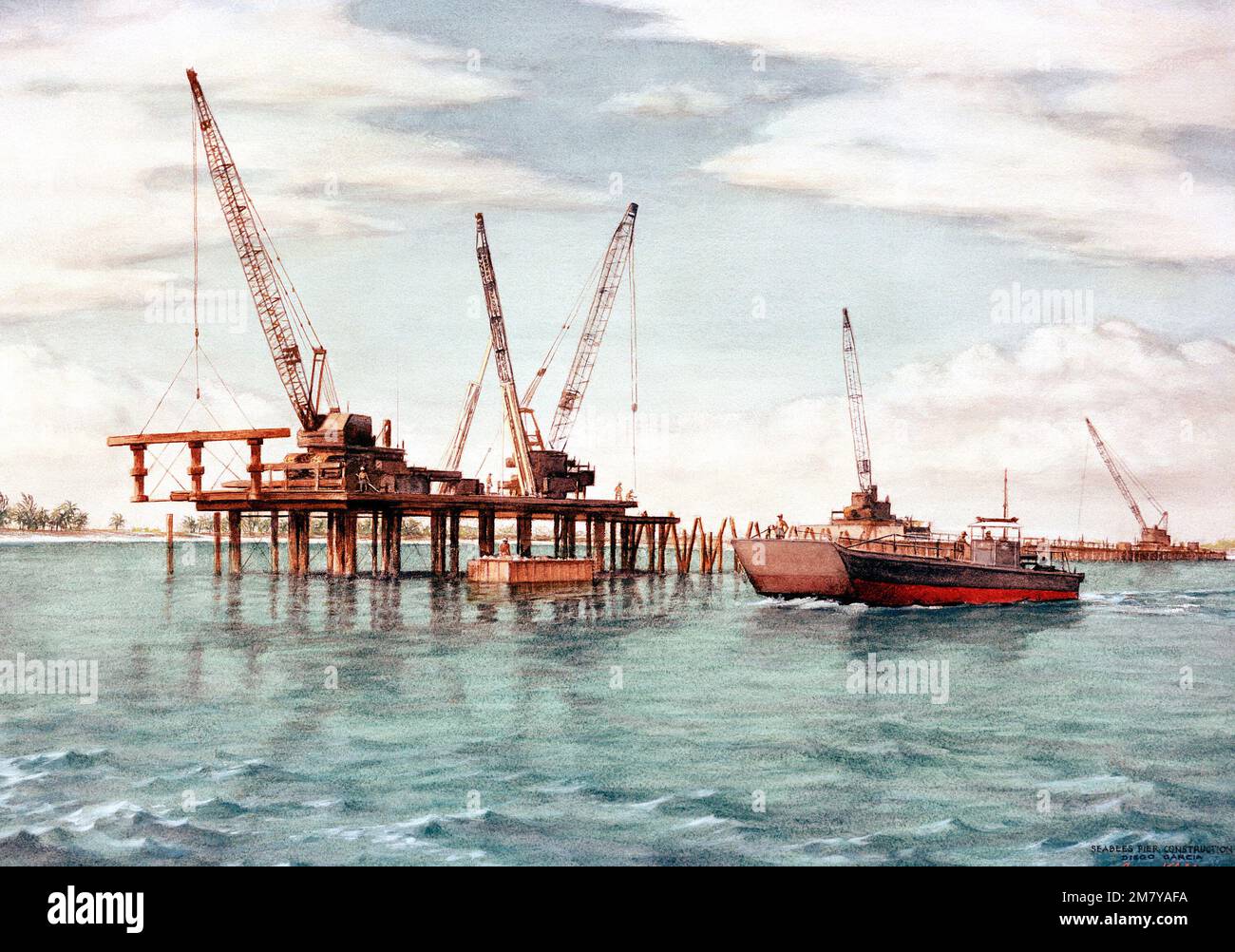 Artwork: "Seabees Pier Construction" Artist: Gene Klebe, 1979-18 ...