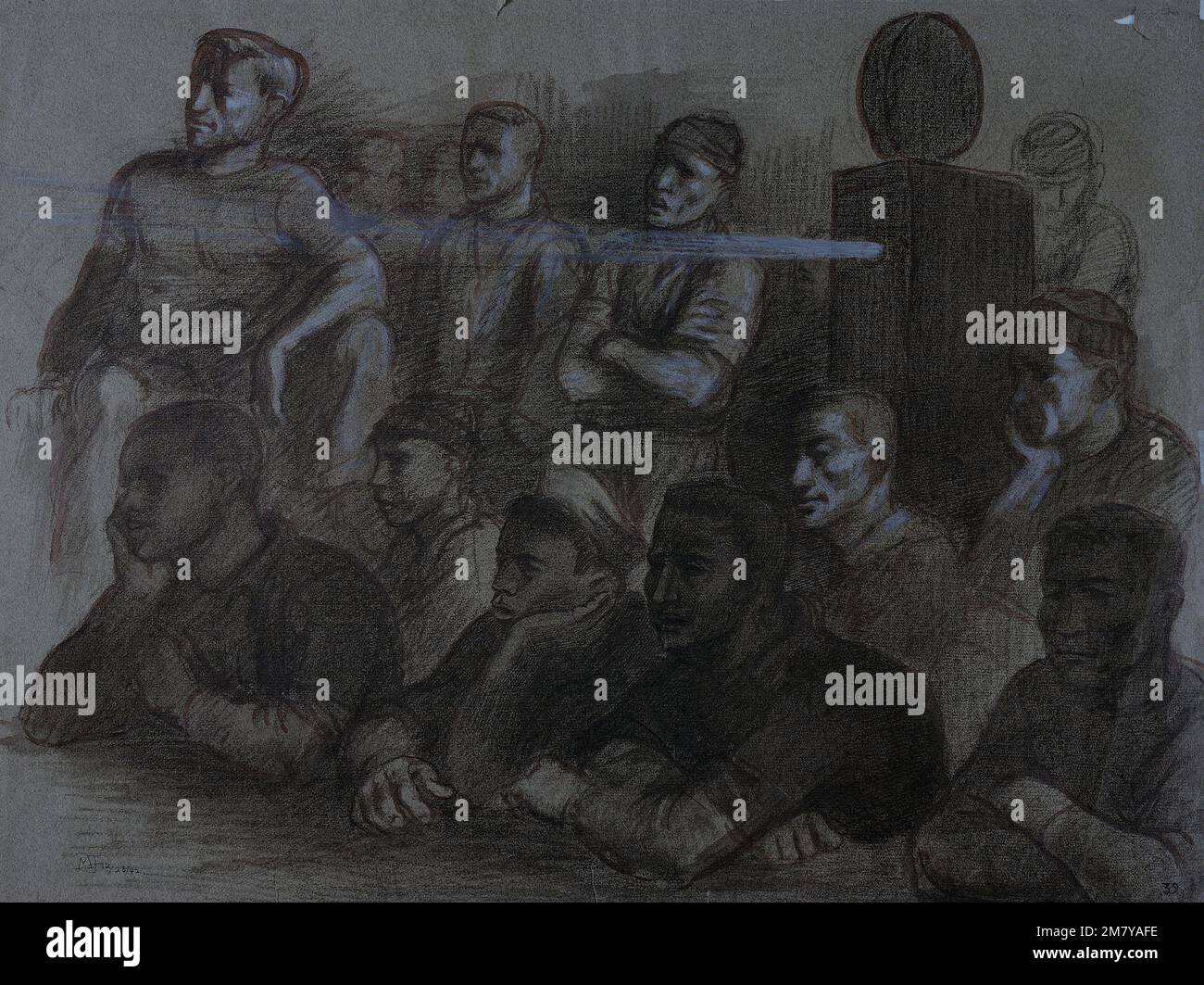 Original Art by MJ, Dated 28 December 1943, Sailors view film. Courtesy ...