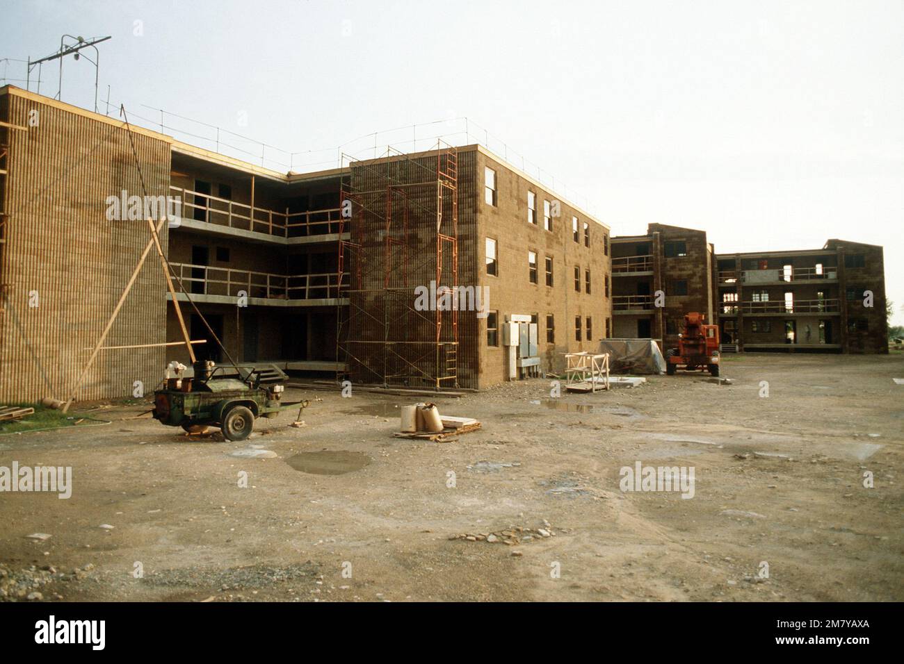 An exterior view of the new motel-style enlisted barracks currently ...