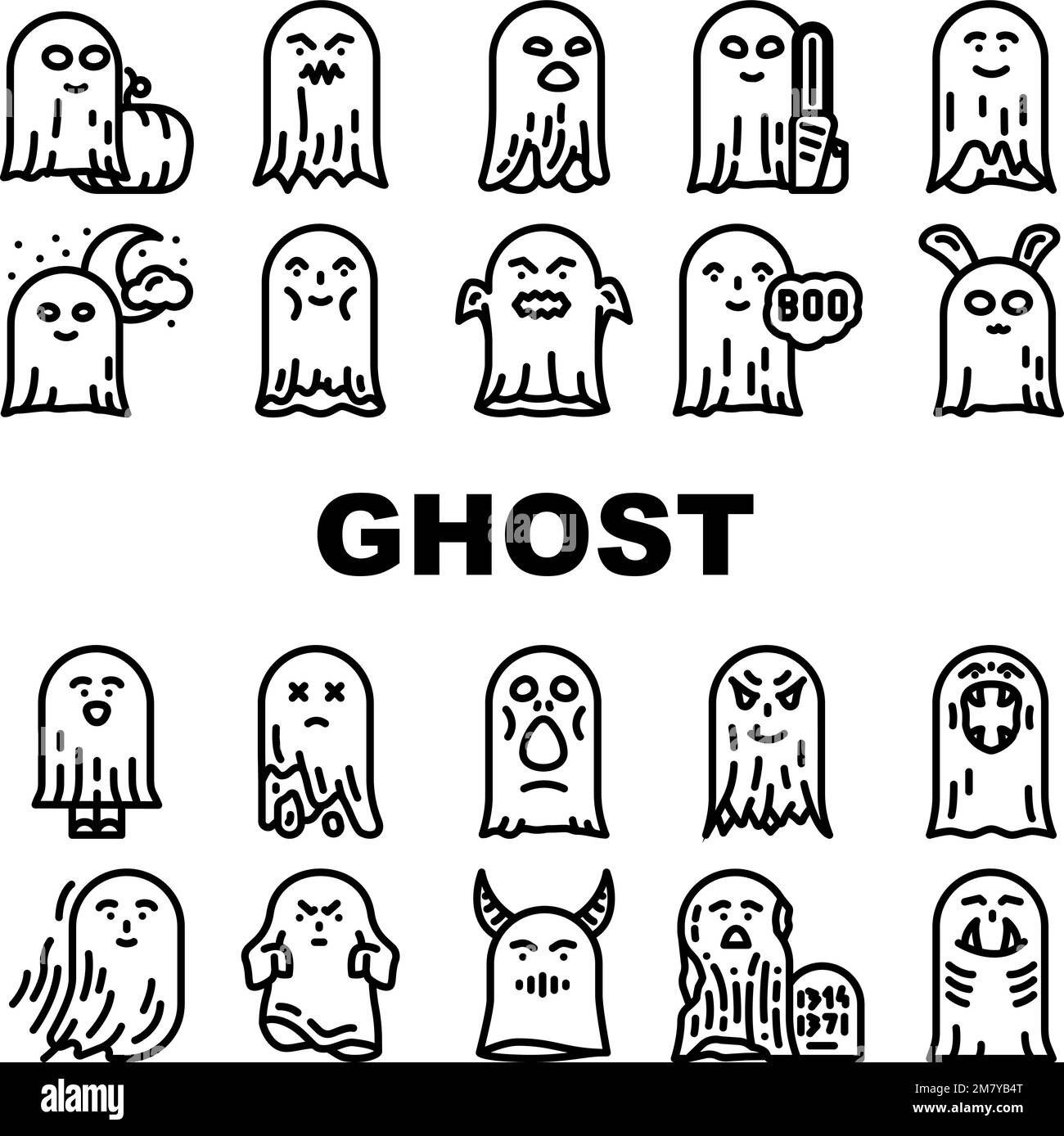 ghost halloween scary spooky icons set vector Stock Vector Image & Art ...