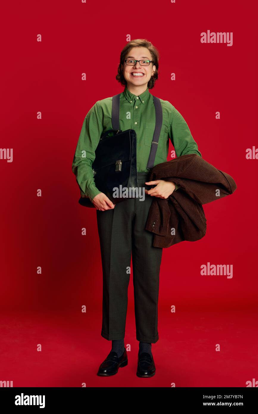 New employee. Studio footage young man, student or office clerk in ...