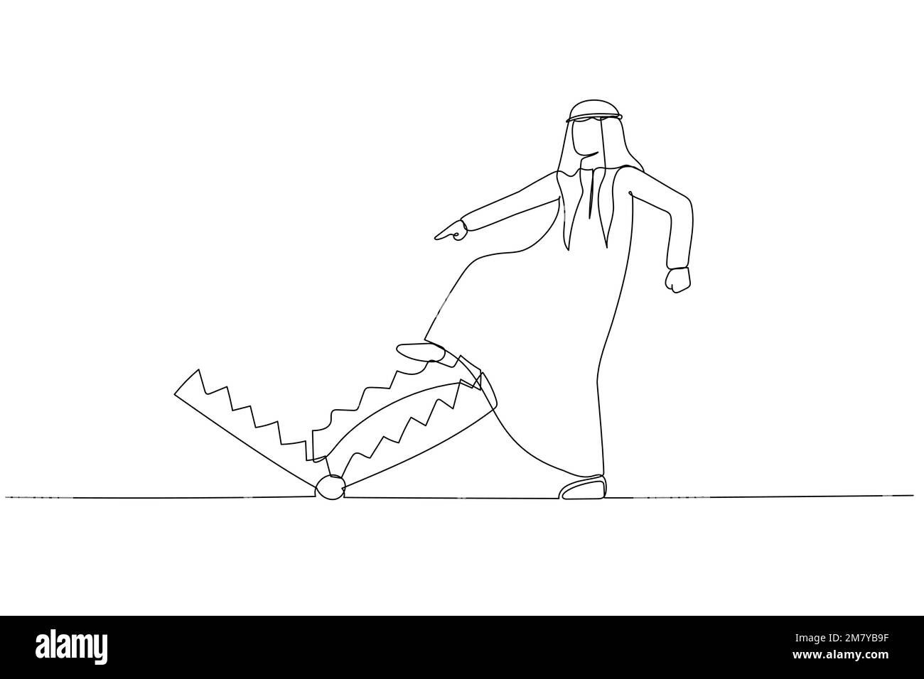Drawing of arab man carefully walk into mouse trap concept business ...