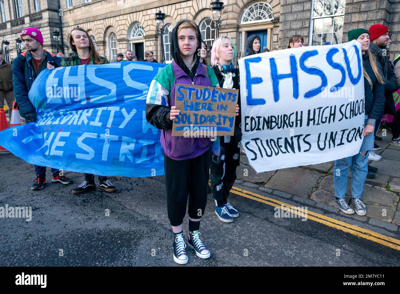 Members of the EIS demonstrate outside Bute House in Edinburgh as ...