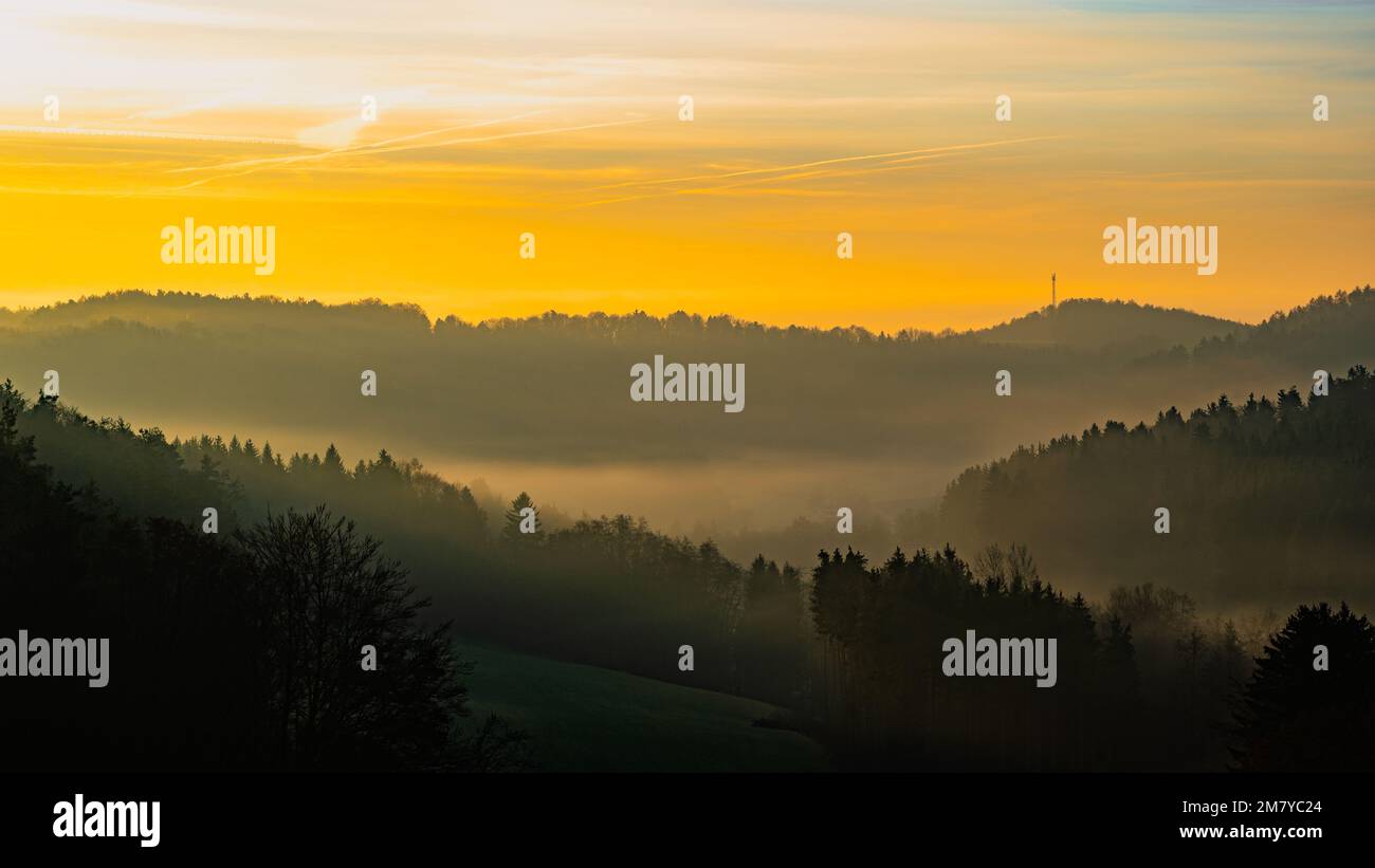 A beautiful view of a mountainous landscape during sunrise Stock Photo ...