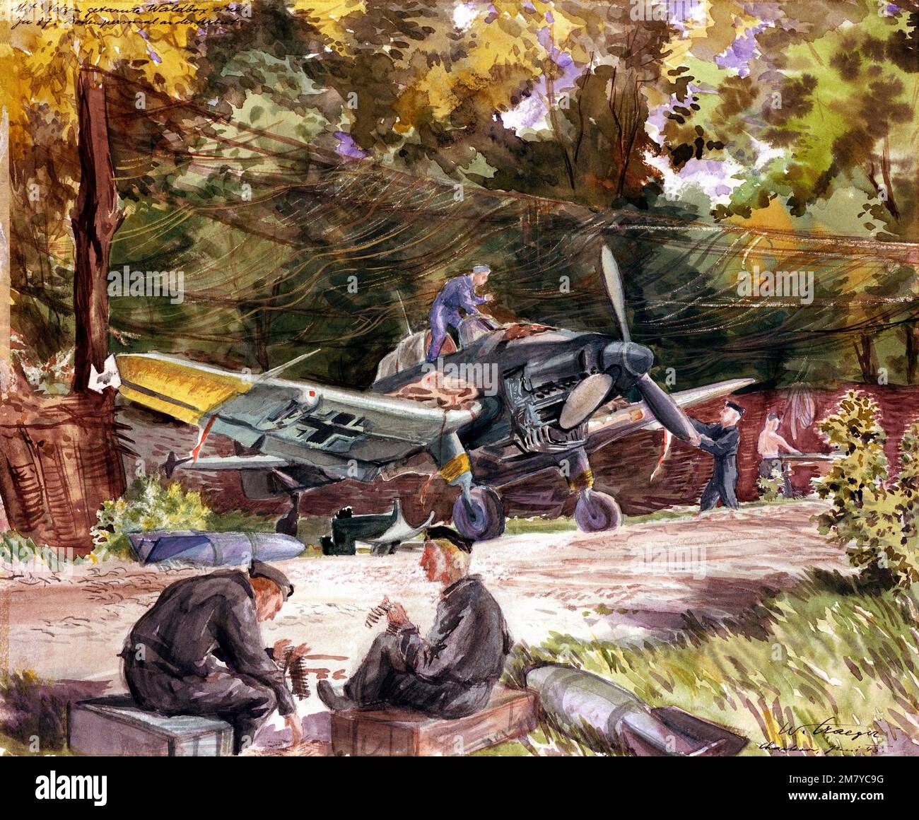 Artwork: "Stuka Maintenance under a Camouflage Net Charkov" Artist: W ...