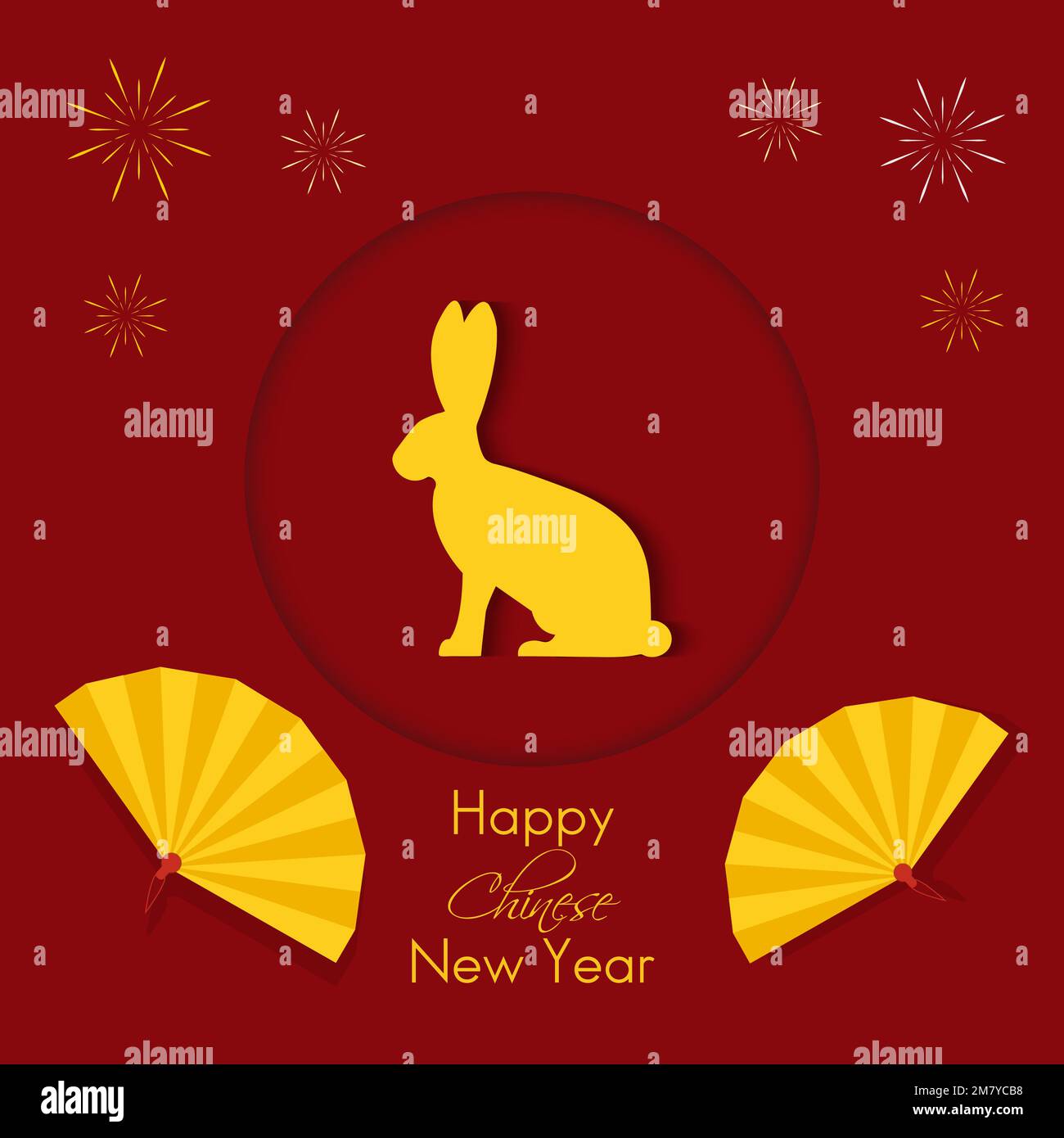 Happy Chinese New Year 2023,Rabbit zodiac sign with fireworks on red ...