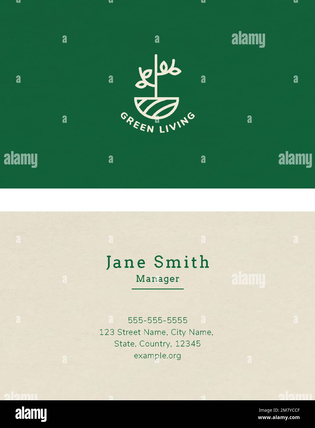 Eco business card template vector with line art logo in earth tone ...