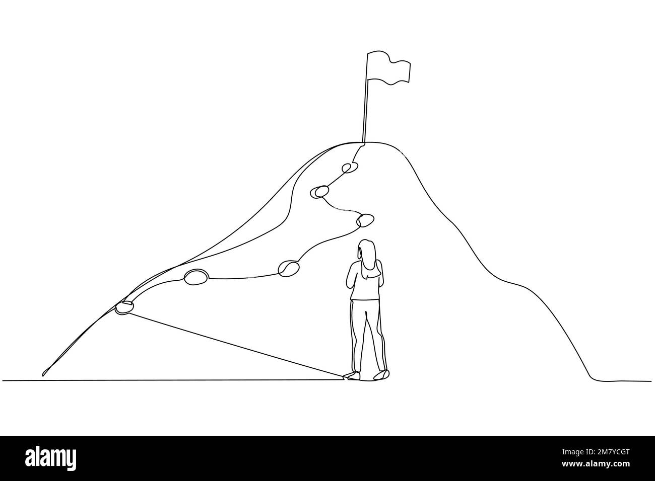 Cartoon of businesswoman following the lines leading to the top of ...