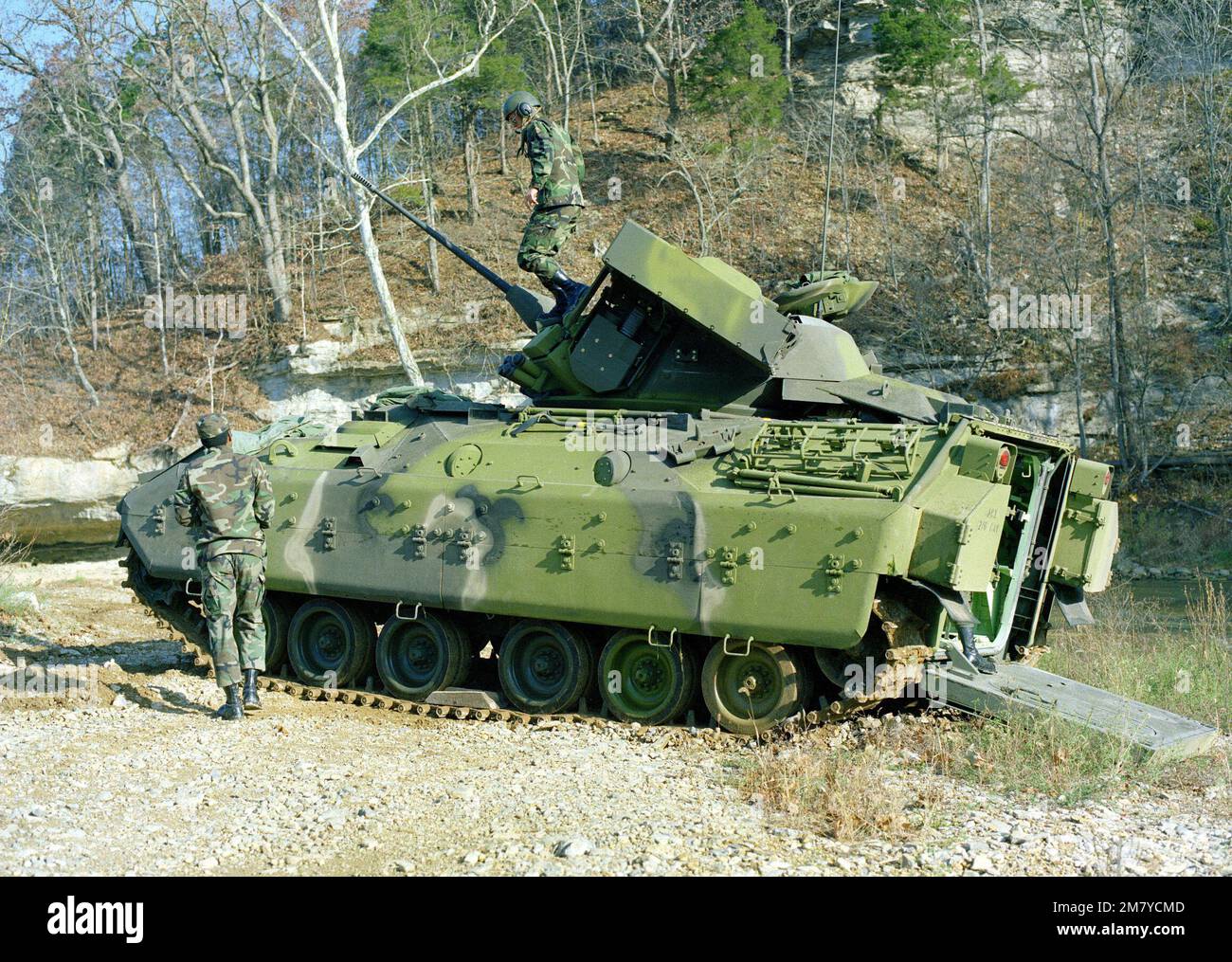 A left side view of an M-3 Bradley Cavalry Fighting Vehicle operated by ...