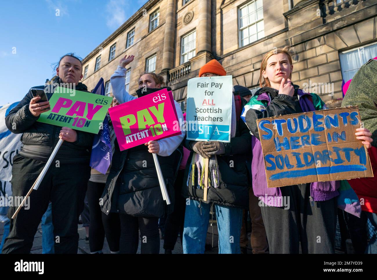 Members of the EIS demonstrate outside Bute House in Edinburgh as ...