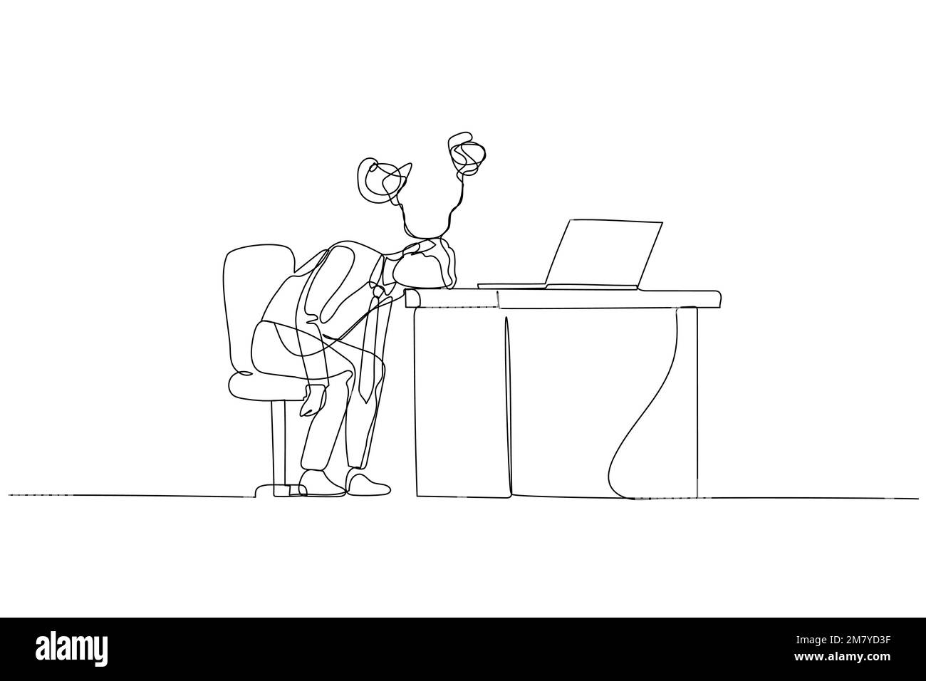 Drawing of businessman tired lay head in chair looking tire and stress ...