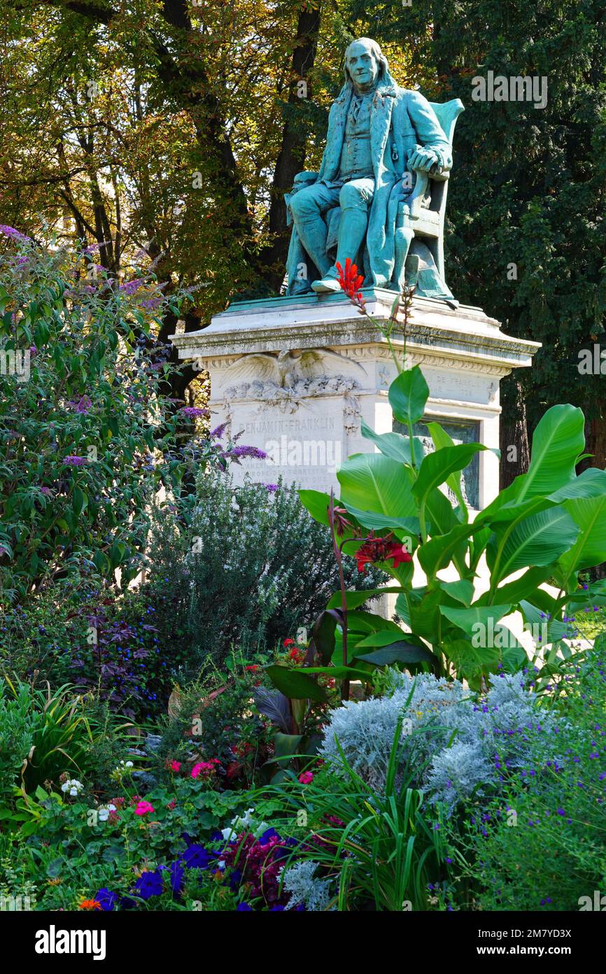 PARIS, FRANCE -29 AUG 2022- A landmark bronze statue of Benjamin ...