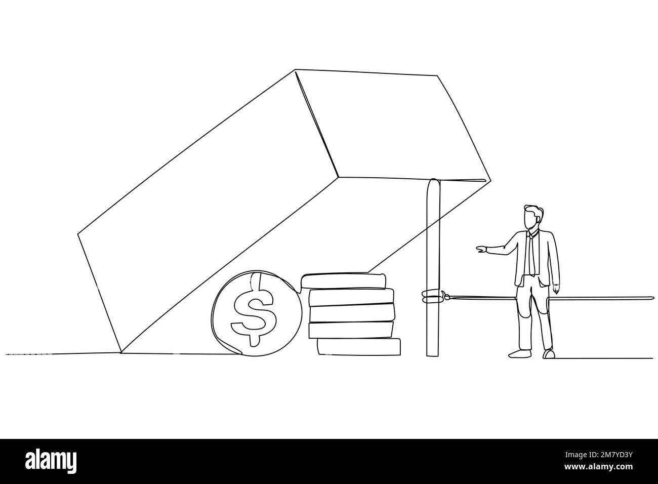 Cartoon of businessman trying to reach dollar profit in the trap ...