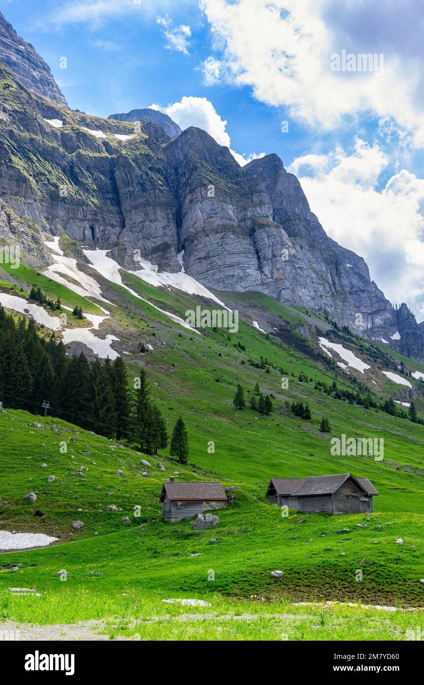 Mountain panorama at the foot of Säntis mountain on the Schwägalp ...