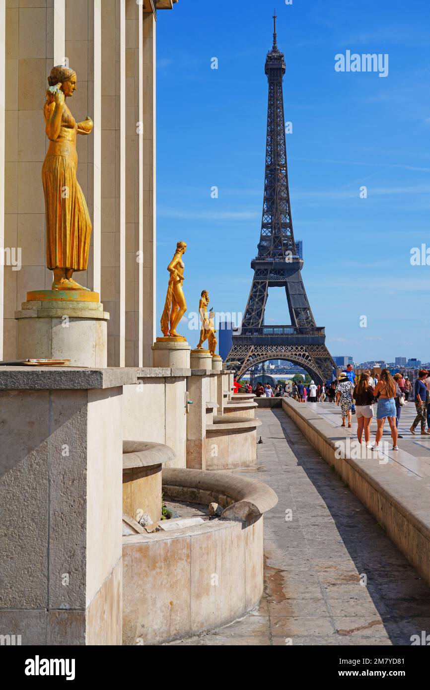 PARIS, FRANCE -29 AUG 2022- View of the Eiffel Tower, the most famous ...
