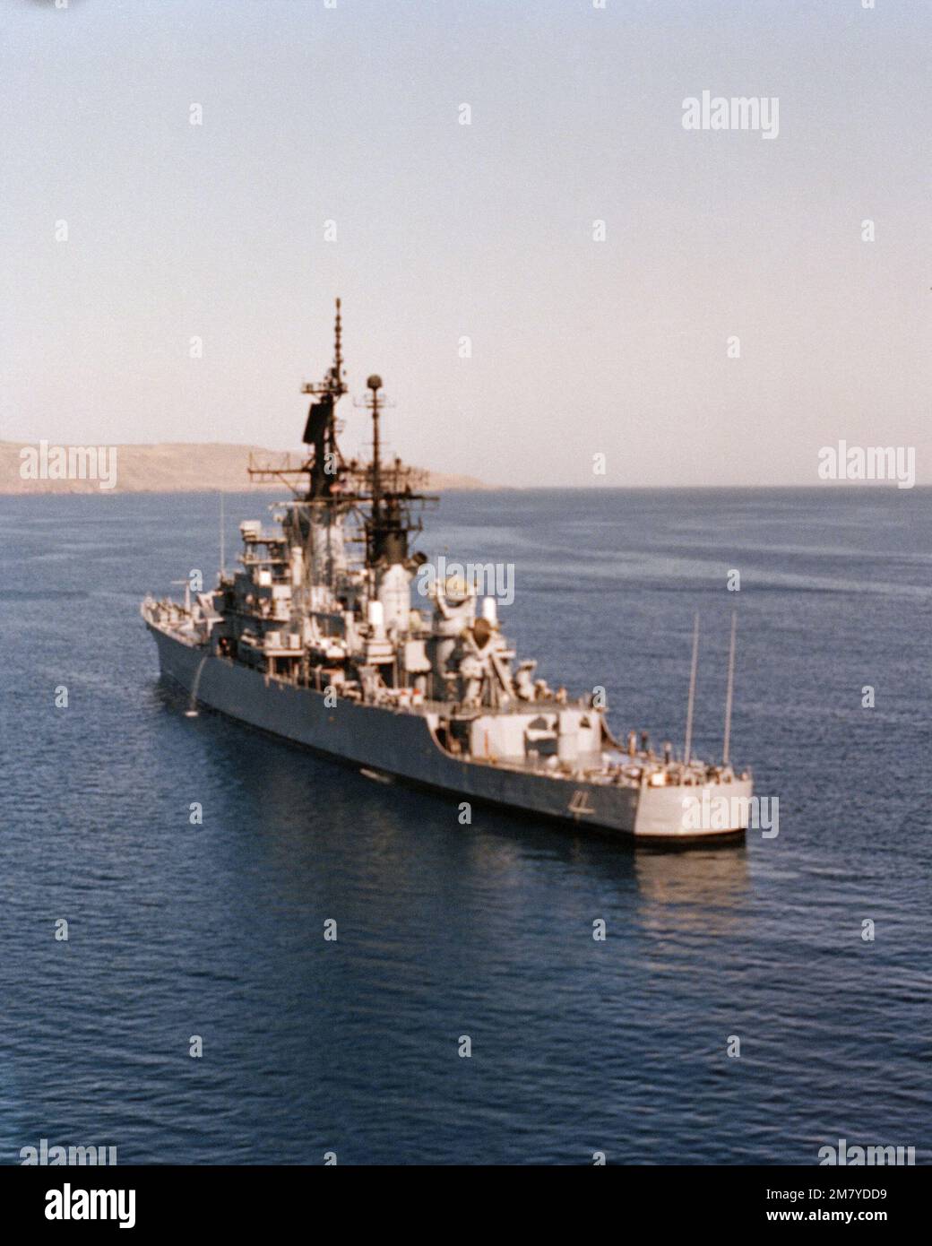 Aerial starboard quarter view of the guided missile cruiser USS LEAHY ...