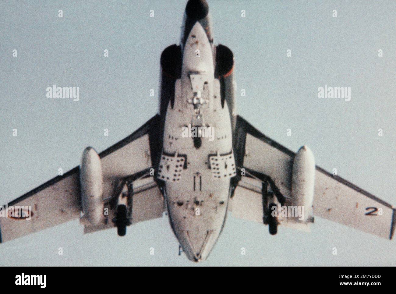 A view of the undercarriage of a Super Entendard aircraft as it ...