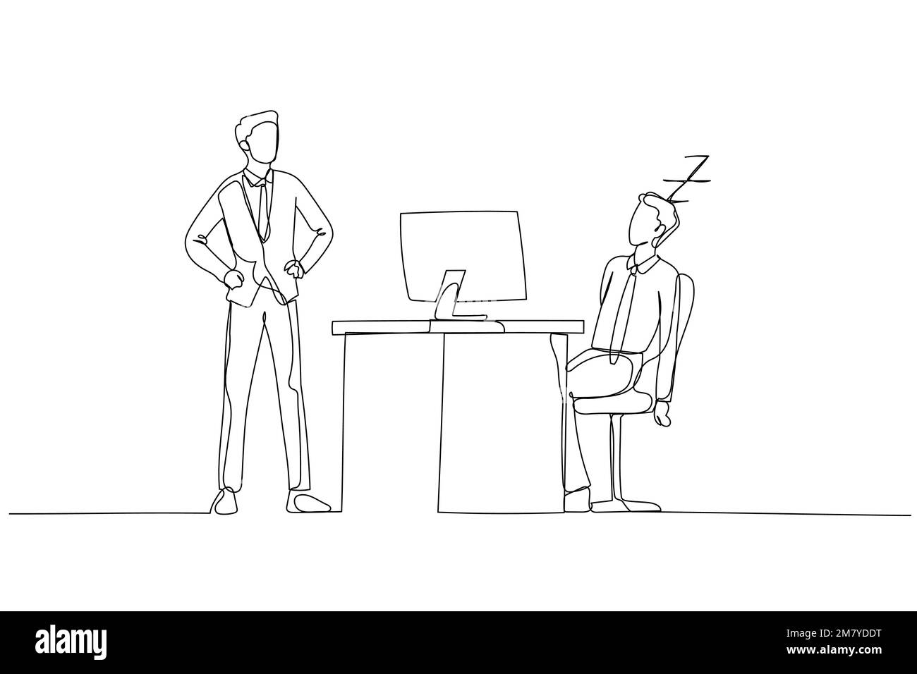 Drawing of businessman falling asleep at work time get caught by boss ...