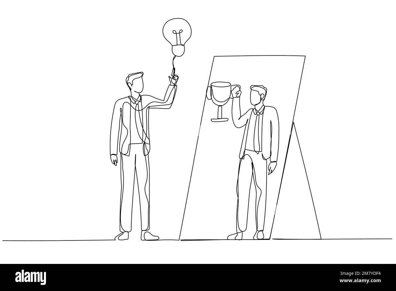 Illustration of businessman having ide lightbulb looking into mirror ...