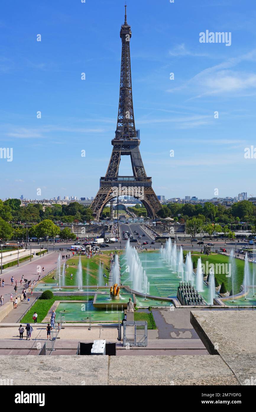 PARIS, FRANCE -29 AUG 2022- View of the Eiffel Tower, the most famous ...