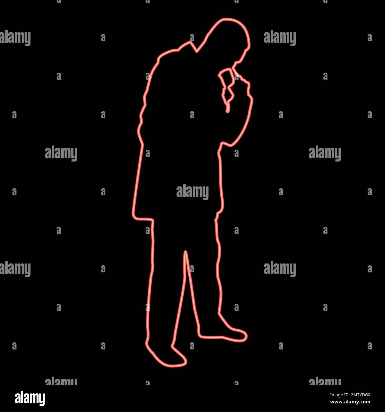 Neon man poking in nose use finger Male cleans nasal passages red color ...