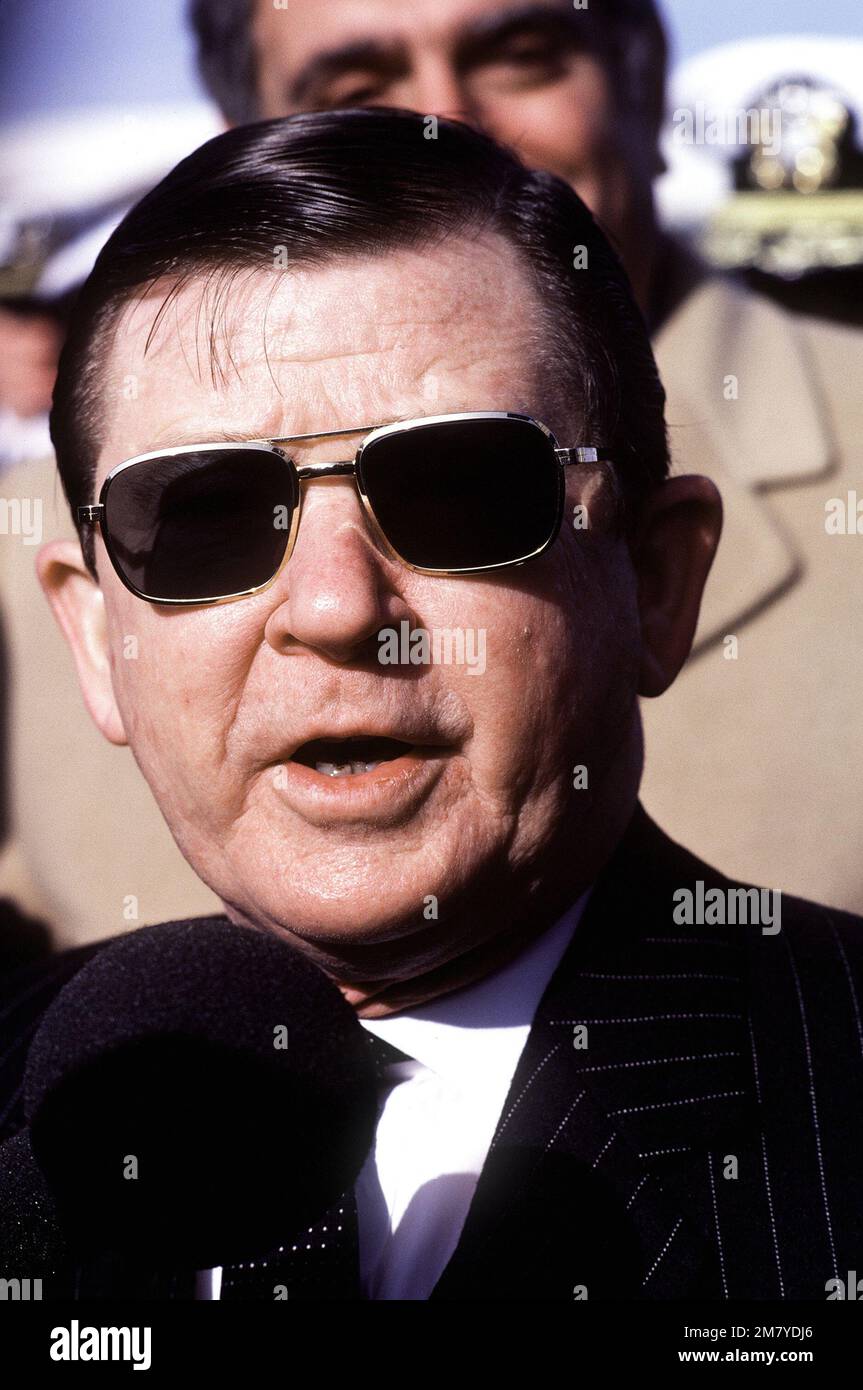 Sen. John Tower, R-Texas, speaks to the media before departing the ...