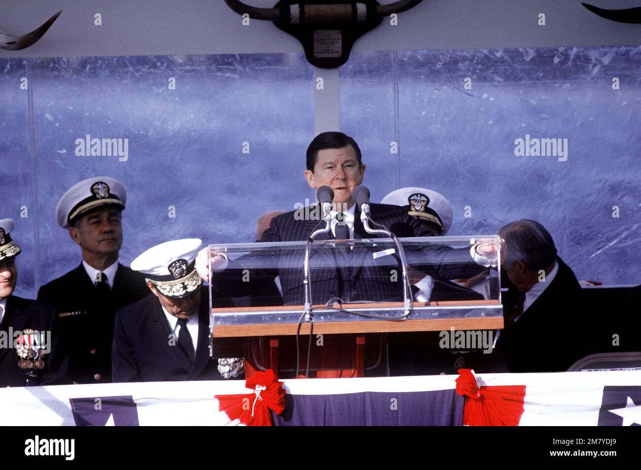Sen. John Tower, R-Texas, speaks during commissioning ceremonies for ...