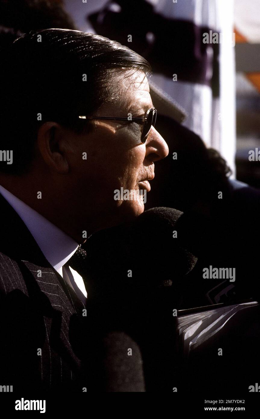 Sen. John Tower, R-Texas, speaks to the media before departing the ...