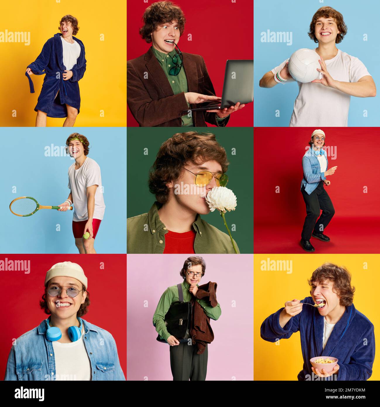 Photo set collage of portraits of emotional young man in diverse ...