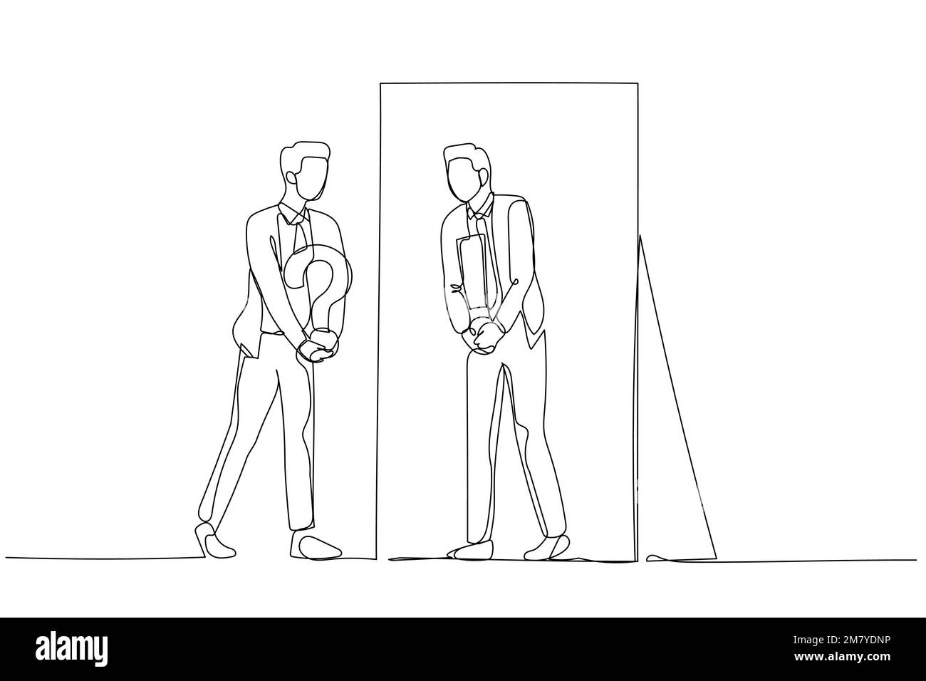 Drawing of businessman asking self and get answer after contemplating ...