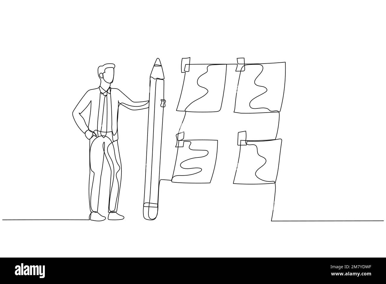 Illustration of businessman with pencil sort sticky notes concept of ...