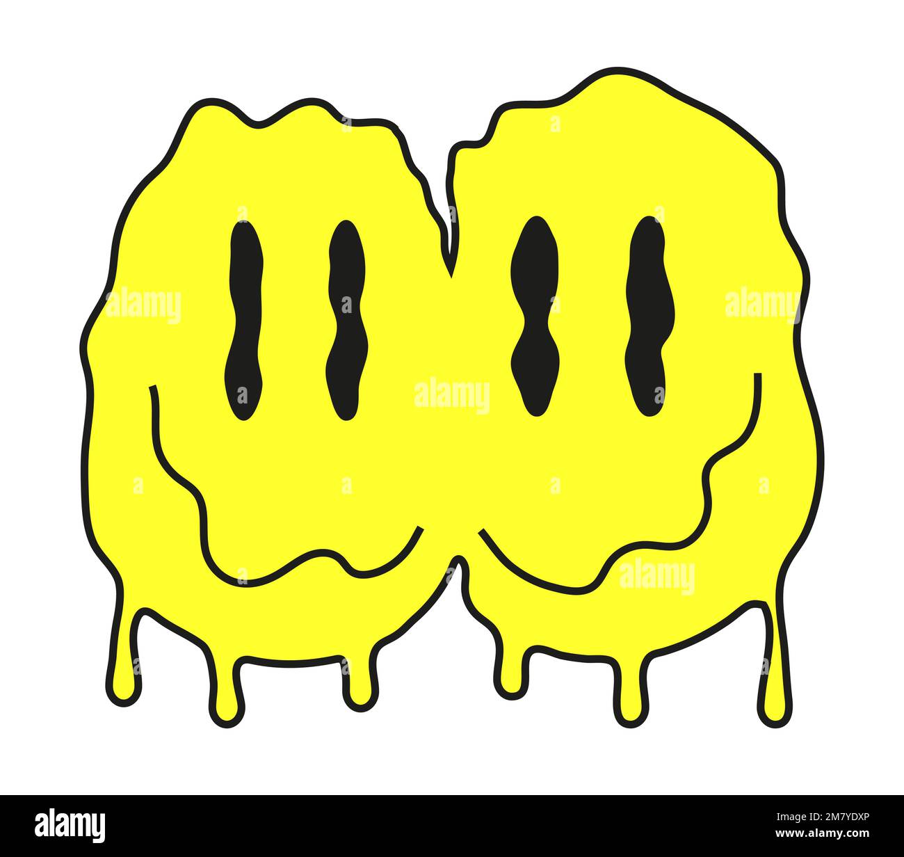Groovy smiling faces vector. Retro doodle dripping emoji. Funny LSD ...