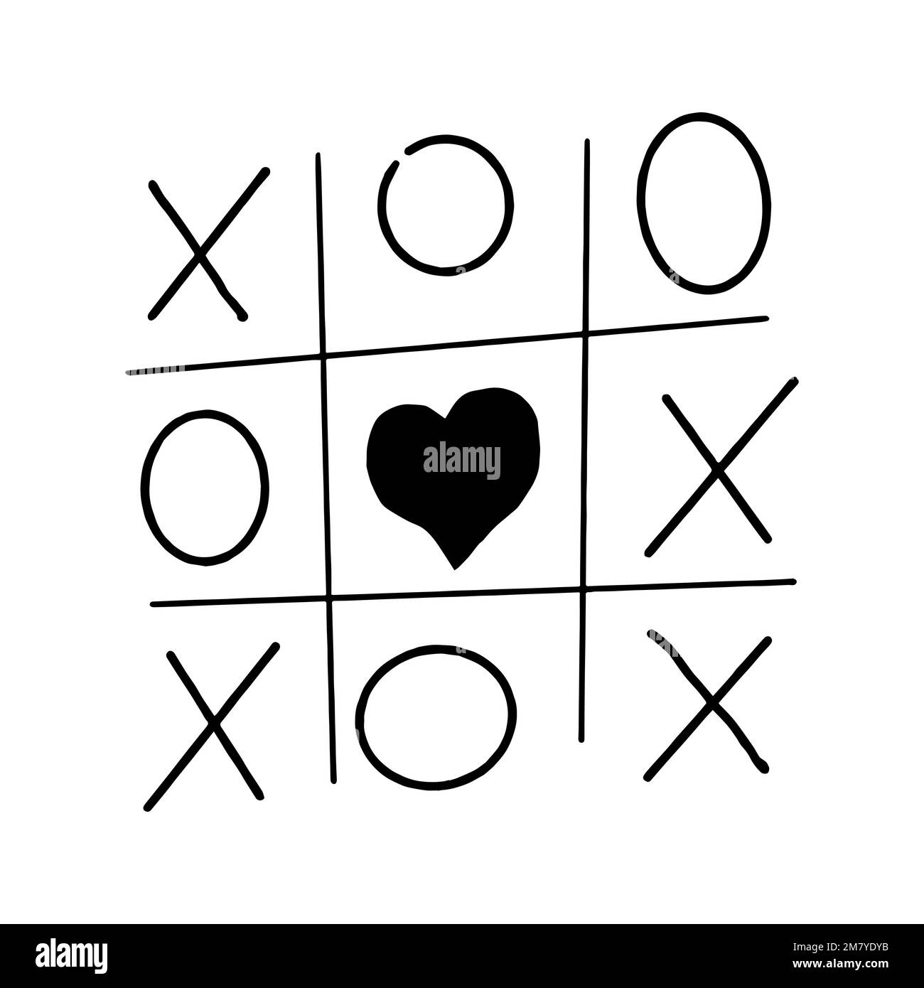 Tic tac toe doodle game with cross and circle sign, cute heart mark ...