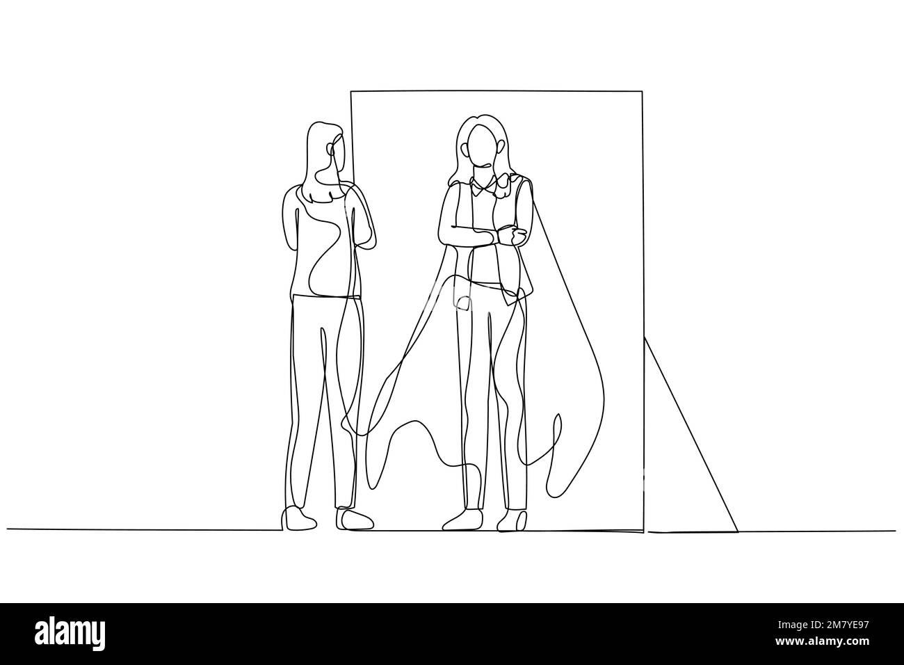 Drawing of business woman reflect self looking into inner strength in ...