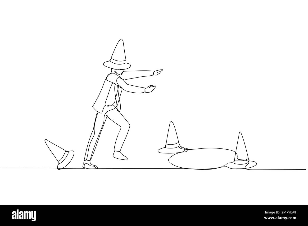 Drawing of blindfold businessman walking into trap hole concept of ...