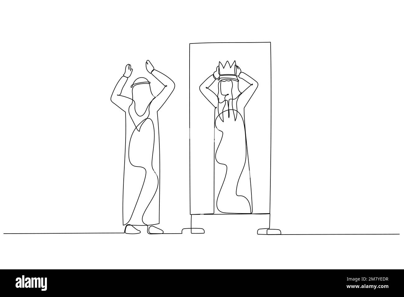 Drawing of arab man looking into better self putting crown in head ...