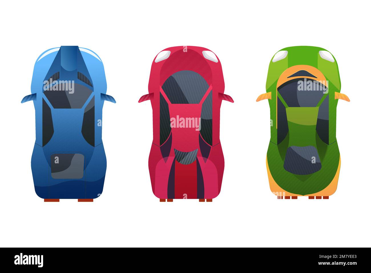 Set race car top view in cartoon style transport with shadows and light ...