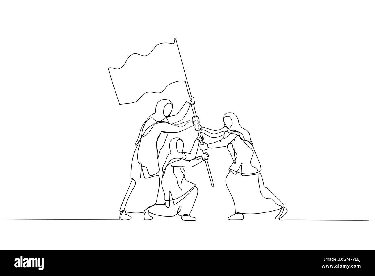 Drawing of muslim woman enterpreneur with flag as a symbol of success ...