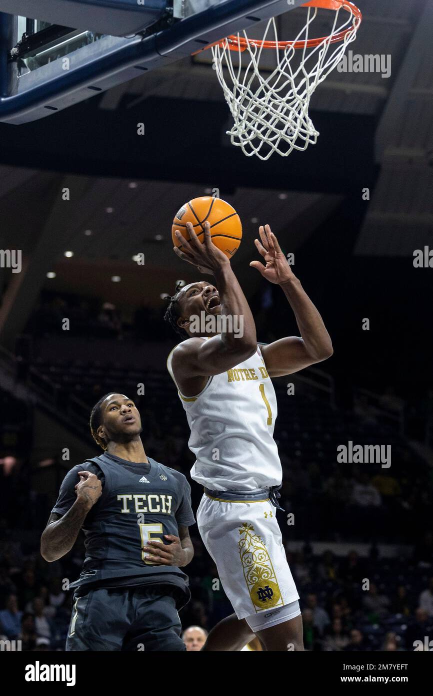 January 10, 2023: Notre Dame guard JJ Starling (1) goes up for a shot ...