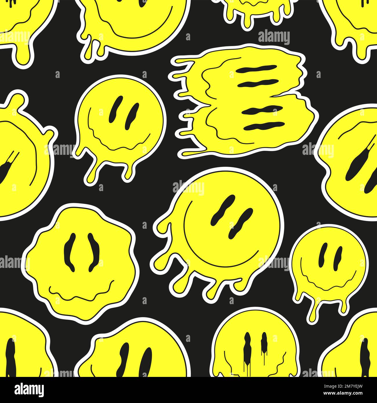 Groovy smiling faces vector. Retro doodle dripping emoji. Funny LSD ...