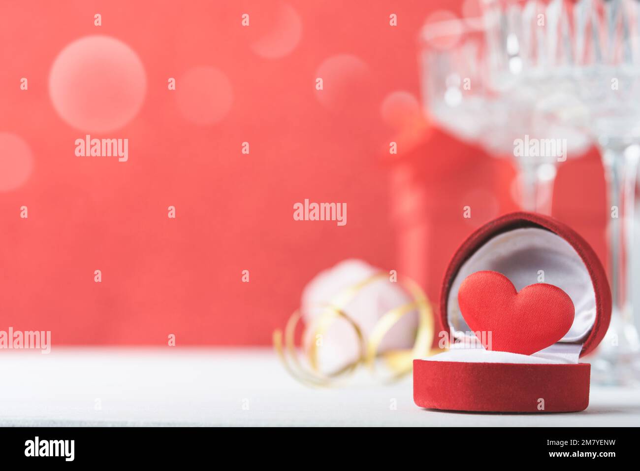 Valentines Day or Romantic dinner concept. Romantic table setting, silverware, wine glasses ...