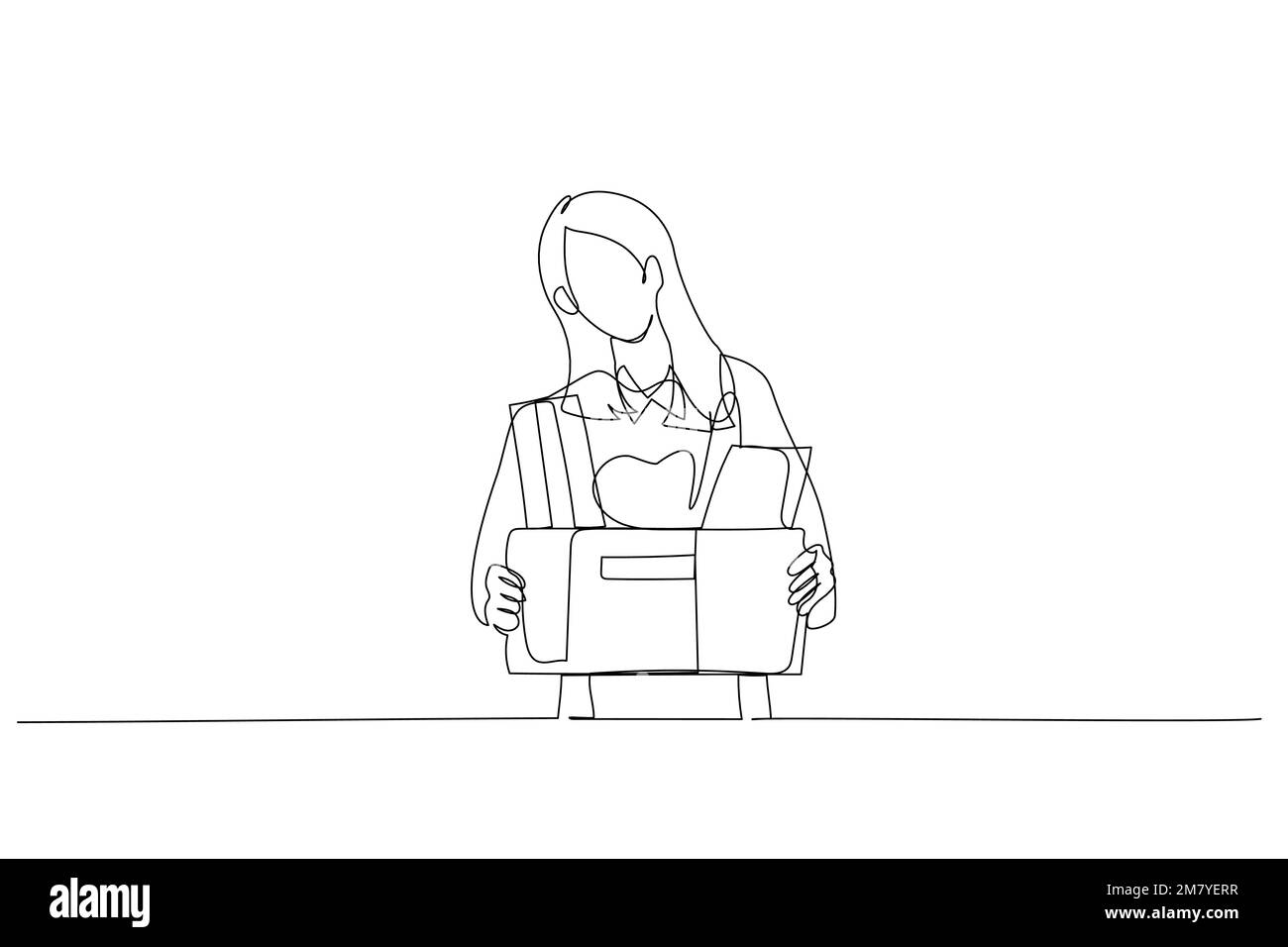 Illustration of stress businesswoman stand holding box full of ...