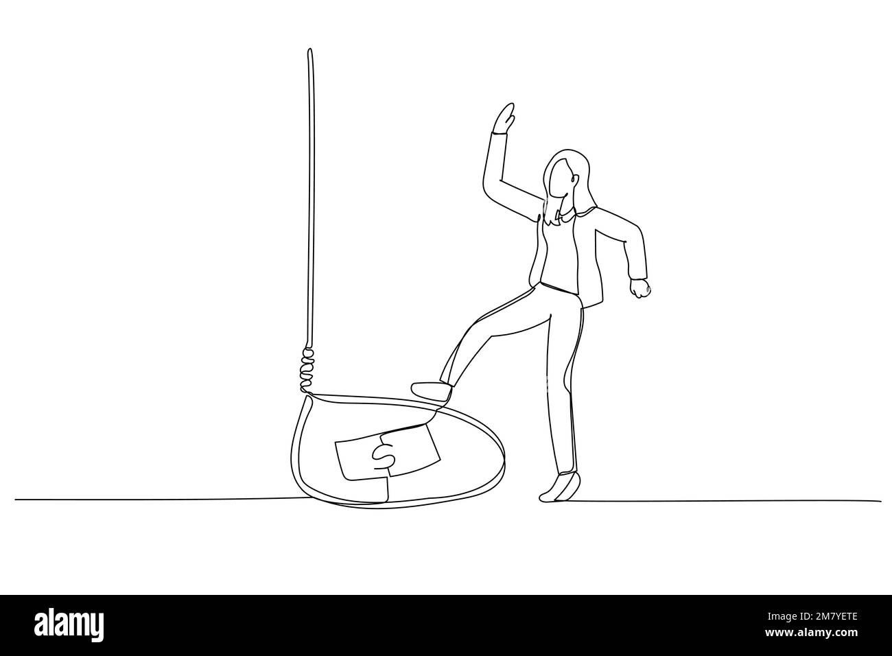 Illustration of business woman tricked with money bait get trap because ...
